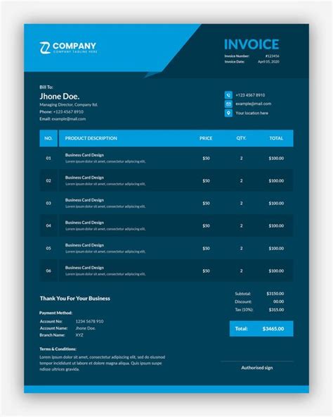 Premium Psd Professional Creative Dark Business Invoice Template