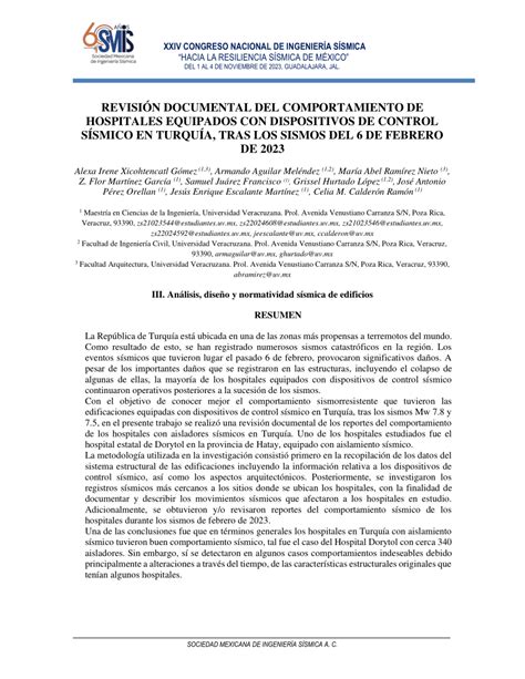 Pdf Xxiv Congreso Nacional De IngenierÍa SÍsmica Hacia La Resiliencia SÍsmica De MÉxico