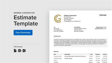 Free General Contractor Estimate Template And How To Guide Houzz Pro