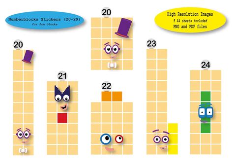 Numberblocks Stickers 20 29 Including Numberlings Pdf Png Instant Download Etsy