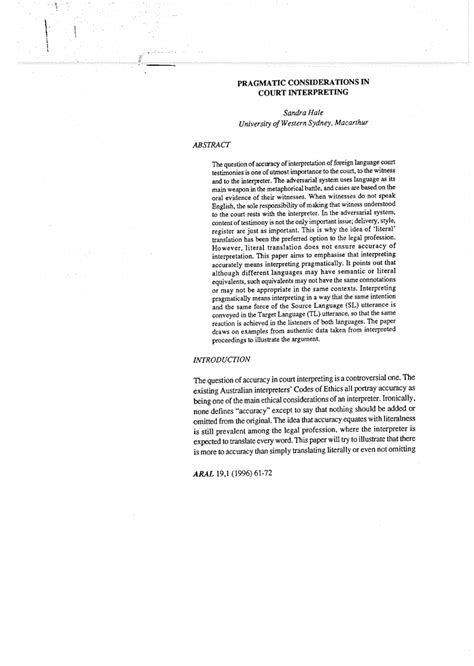 Pdf Pragmatic Considerations In Court Interpreting