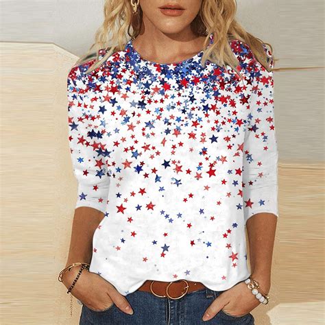 Elvqul Womens Patriotic Tops Fourth Of July American Flag Blouses