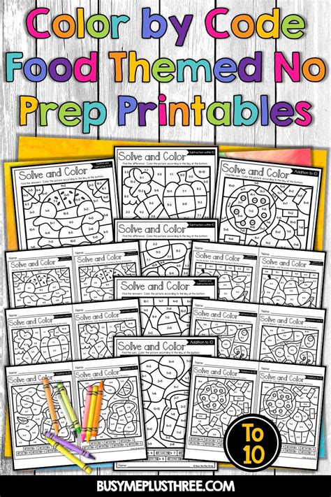 Lunch Color By Code Activity Food Color By Number Addition And