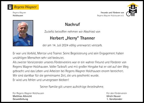 Traueranzeigen Von Herbert Thanner Augsburger Allgemeine Zeitung