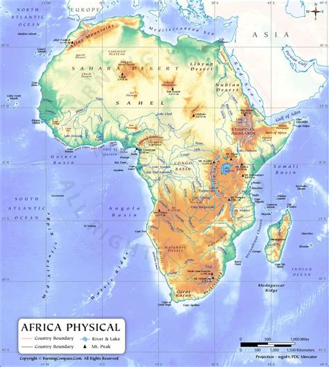 Africas Physical Features Labeled On A Map