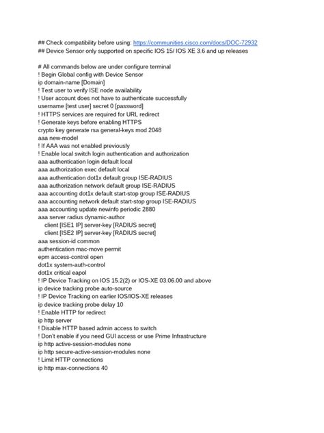 Ise Non C3pl Switch Config With Device Sensor Template Pdf