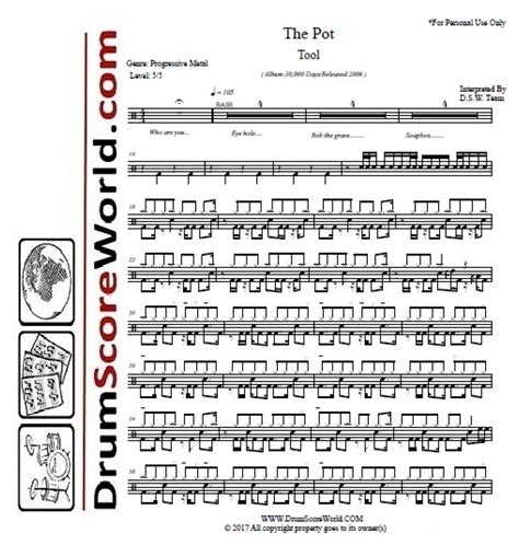 Tool The Pot Drum Score Drum Sheet 드럼악보 ドラムスコア 鼓得分