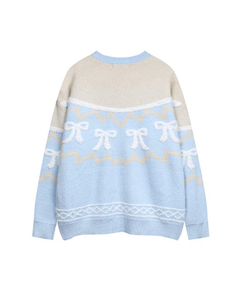 Bakyarder Vintage Color Block Bow Knot Cardigan Sweater