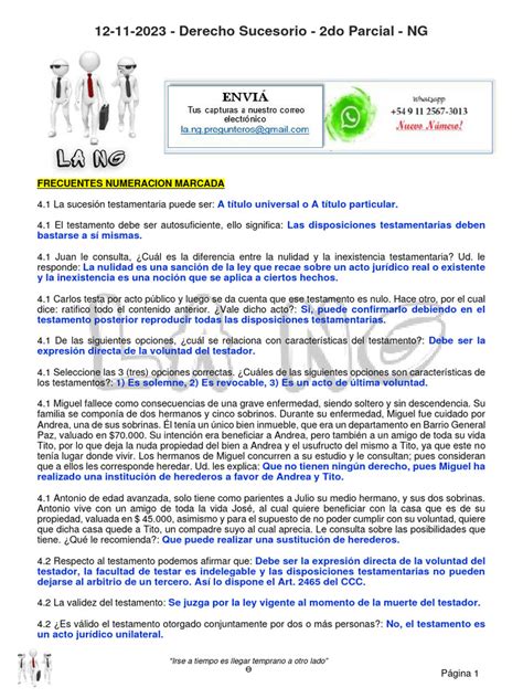 12 11 2023 Derecho Sucesorio 2do Parcial Ng Pdf Herencia