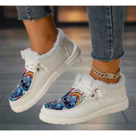 Womens New Cartoon Stitch 2d Print Plush Cuffline Ultra Warm Fluffy S Talias Classy Boutique