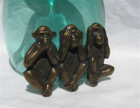 Vintage Cast Brass Wise Monkeys Brooch Speak No Evil Etsy