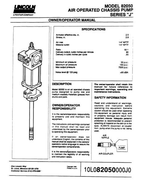 Air Operated Chassis Pump Series J Lubromation