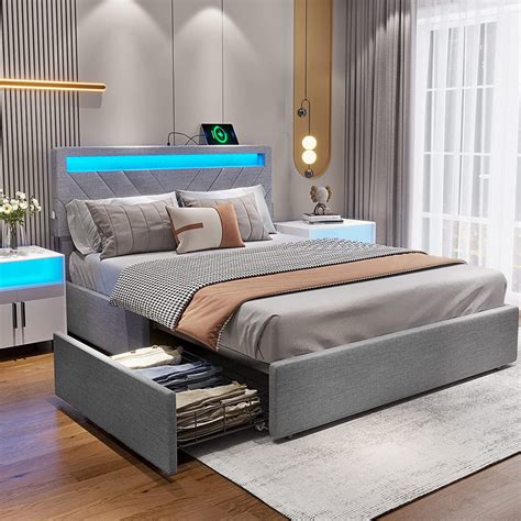 ADORNEVE LED Bed Frame Queen Size With Drawers Storage Queen Bed Frame