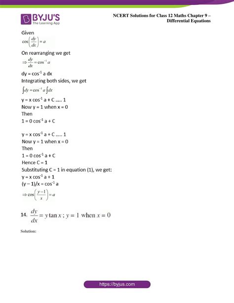 Ncert Solutions For Class 12 Maths Chapter 9 Differential Equations Ex