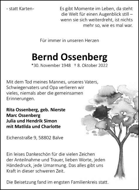 Traueranzeigen Von Bernd Ossenberg Trauer In Nrwde