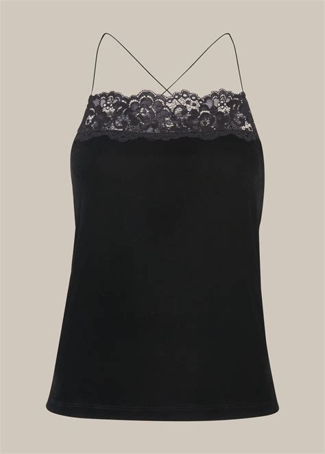 Black Velvet Lace Trim Cami Top Whistles