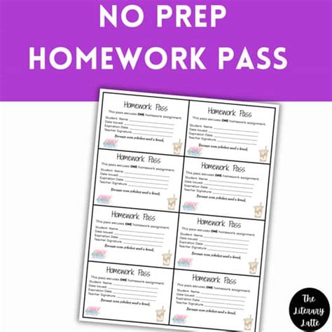 No Prep Homework Pass By The Literary Latte Tpt