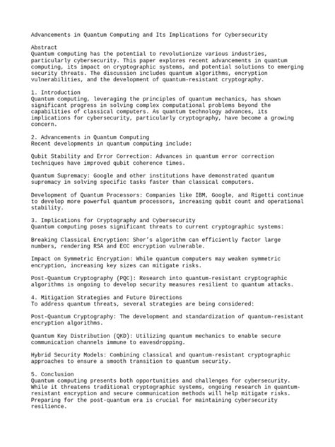 Advancements In Quantum Computing And Its Implications For