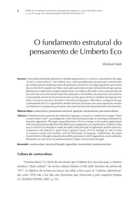 Pdf O Fundamento Estrutural Do Pensamento De Umberto Eco · NÖth W O Fundamento Estrutural Do
