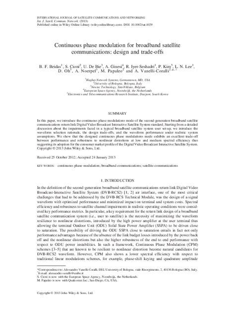 Pdf Continuous Phase Modulation For Broadband Satellite Communications Design And Trade Offs