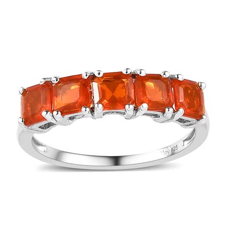 Buy Asscher Cut Mexican Fire Opal 5 Stone Ring In Platinum Over