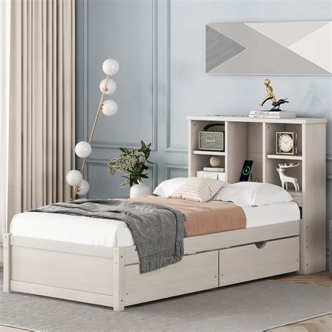 Latitude Run® White Washed Twin Bed With And Practical Storage Drawer