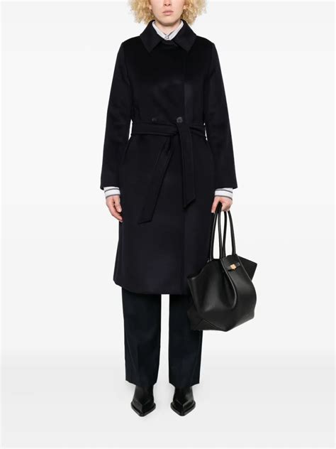 Max Mara Double Breasted Belted Coat Blue Farfetch