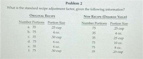 Solved Problem 2what Is The Standard Recipe Adjustment