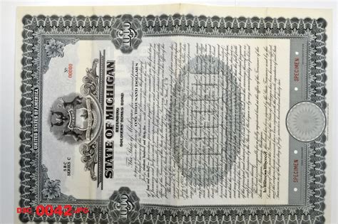 State Of Michigan 1932 Specimen Bond