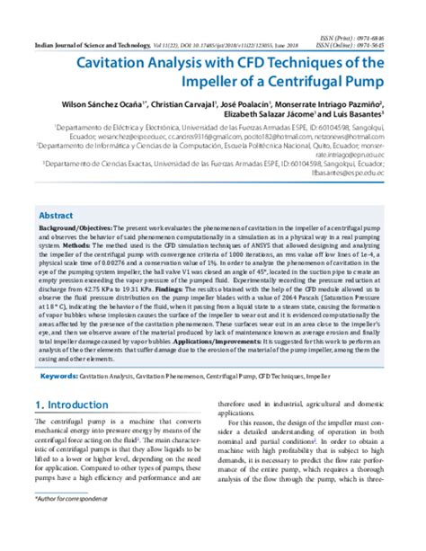 Pdf Cavitation Analysis With Cfd Techniques Of The Impeller Of A