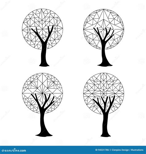 Tree Element Set In Abstract Geometric Style Stock Vector