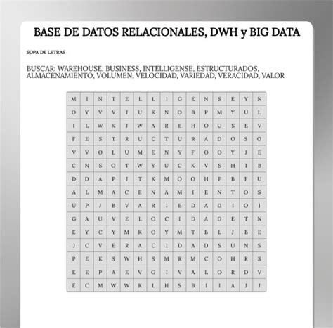 base de datos relacionales dwh y big data ficha interactiva topworksheets
