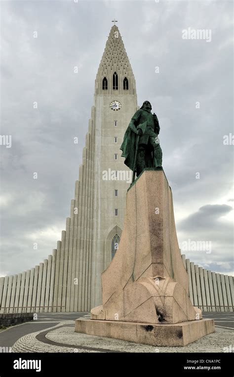 Church Hallgrimskirkja And Statue Of Leif Erikson Reykjavik Iceland