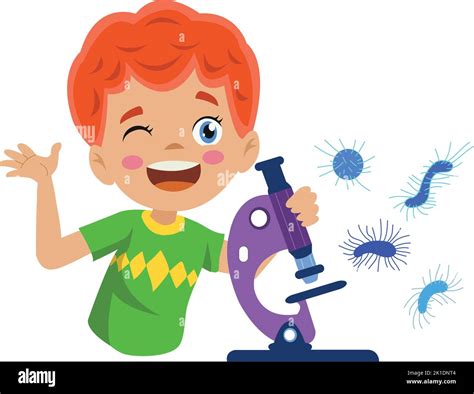 Boy Examining Microbes With A Microscope Stock Vector Image And Art Alamy