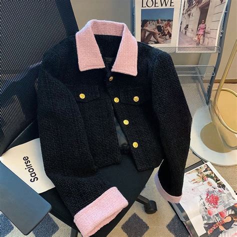 Áo dạ Tweed phối màu khuy đồng cổ vạt dáng vừa hàng QC cao cấp Shopee