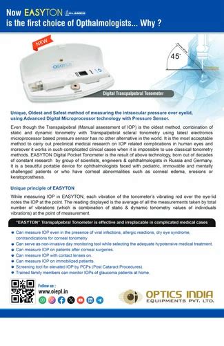 Optics India Diagnostic Equipments Easyton Iop Measure For Hospital At