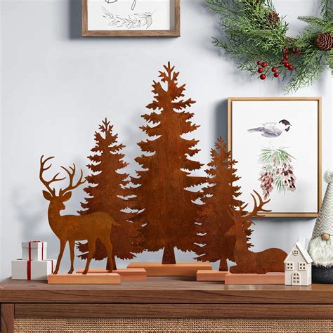 The Holiday Aisle® Set Of 5 Metal Christmas Tree And Deer Tabletop Decor