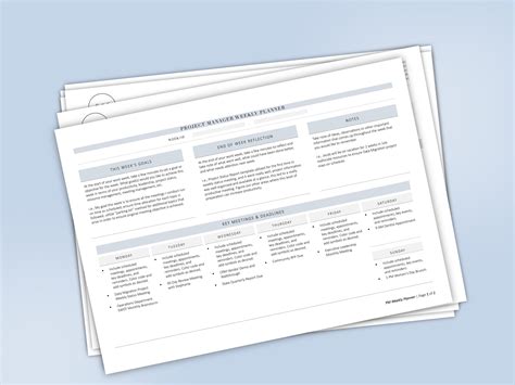 Weekly Project Manager Planner Weekly Planner Project Management