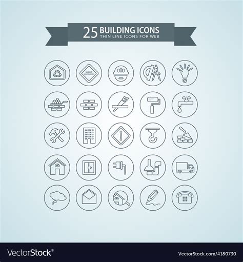 Round Think Line Building Icons Royalty Free Vector Image