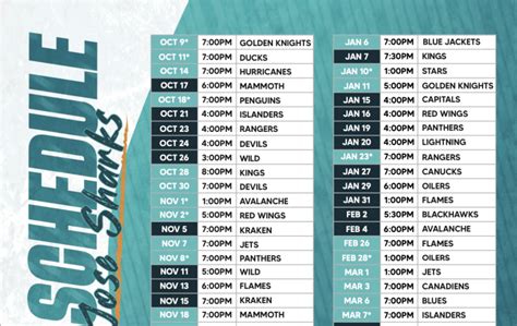 Download Sharks Schedule Season Pdf And Calendar San Jose Sharks