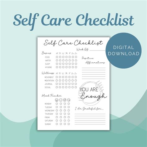 Self Care Checklist Pdf Weekly Self Care Tracker Pdf Etsy