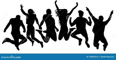 Jumping Friends Youth Background People Jump Vector Silhouette