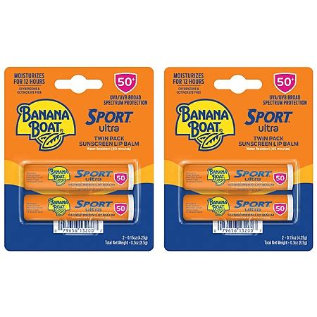 2 Pack 2 Count Banana Boat Sport Ultra Spf 50 Sunscreen Lip Balm 5