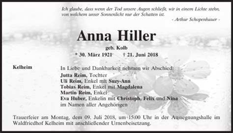 Traueranzeigen Von Anna Hiller Mittelbayerische Trauer
