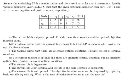 Solved Assume The Underlying Lp Is A Maximization And There