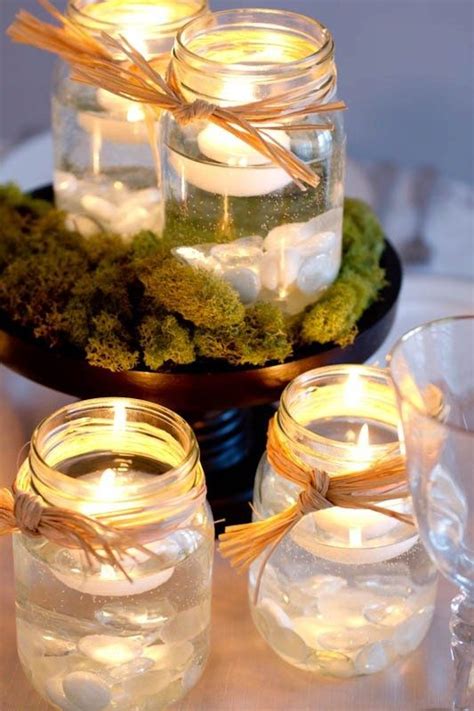 Rustic Mason Jar As Centerpiece With Floating Candles