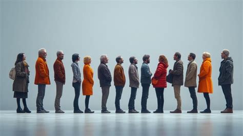 A Line Of People Waiting Standing In A Row Premium Ai Generated Image