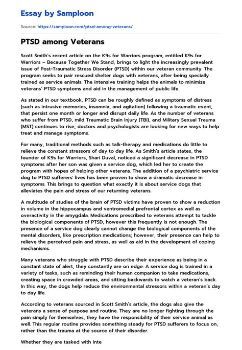 ≫ Ptsd Among Veterans Free Essay Sample On