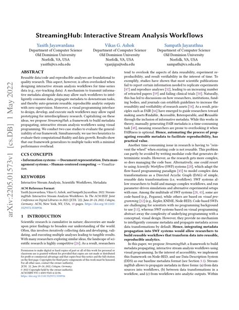 Pdf Streaminghub Interactive Stream Analysis Workflows