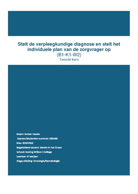 B1 K1 W2 Verpleegkundige Diagnoses En Individueel Zorgplan Anamnese Studeersnel